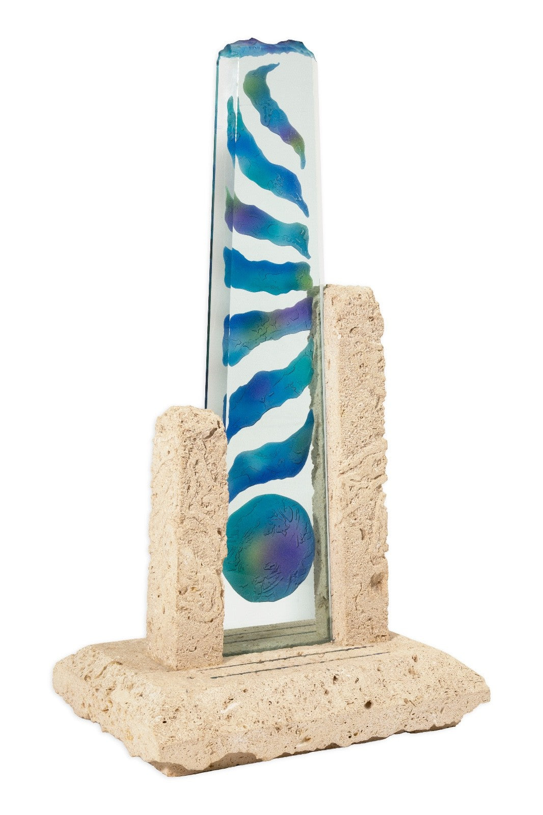 Damian Priour Art Glass & Limestone Sculpture Postmodern Custom Design