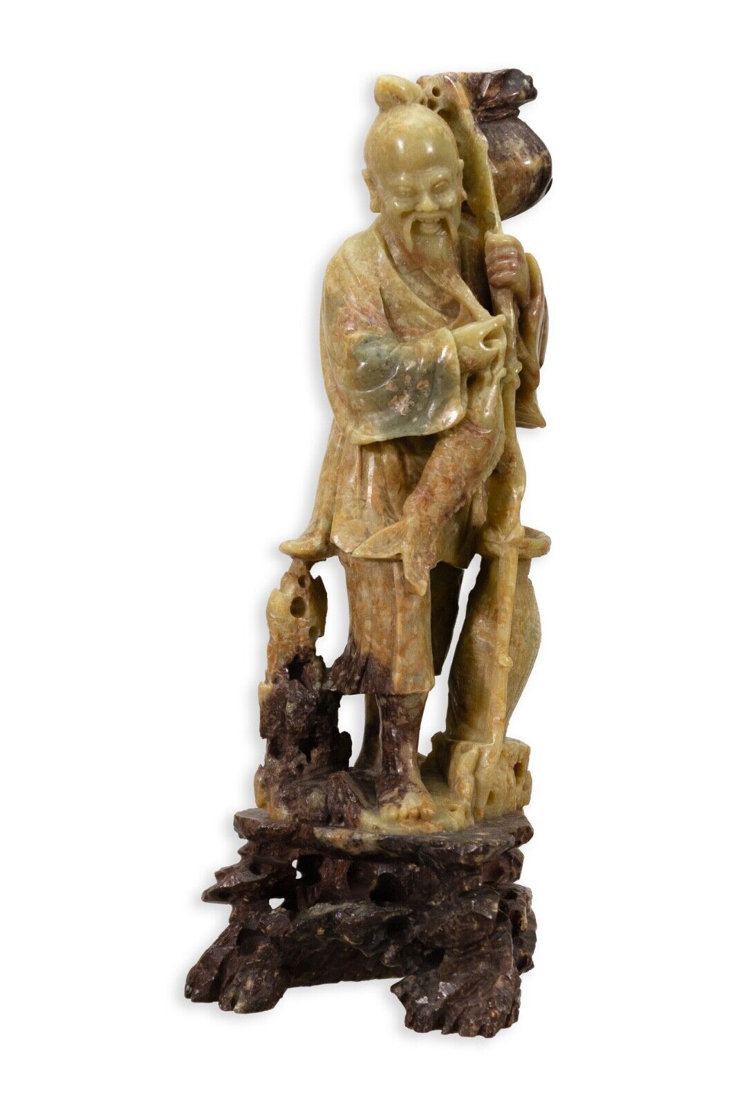 Vintage Small Carved Asian Jade Fisherman Table Sculpture