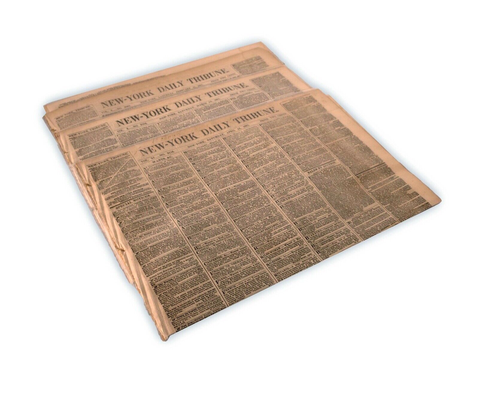 Antique Set of 3 New York Daily Tribune Historical Original Newspapers