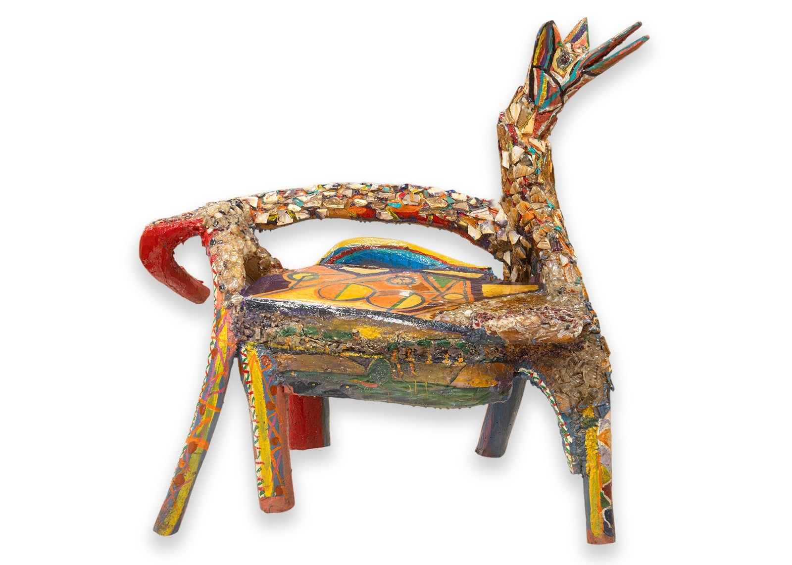 Willie Leroy Elliot Jr. - Wolf Bench, c. 1990 Mixed Media Mosaic Art S
